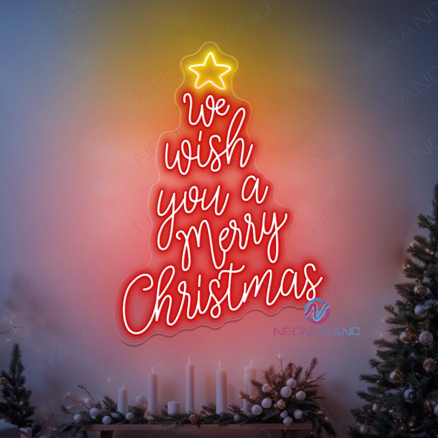 We Wish You A Merry Christmas Neon Sign Xmas Tree Led Light - NeonGrand