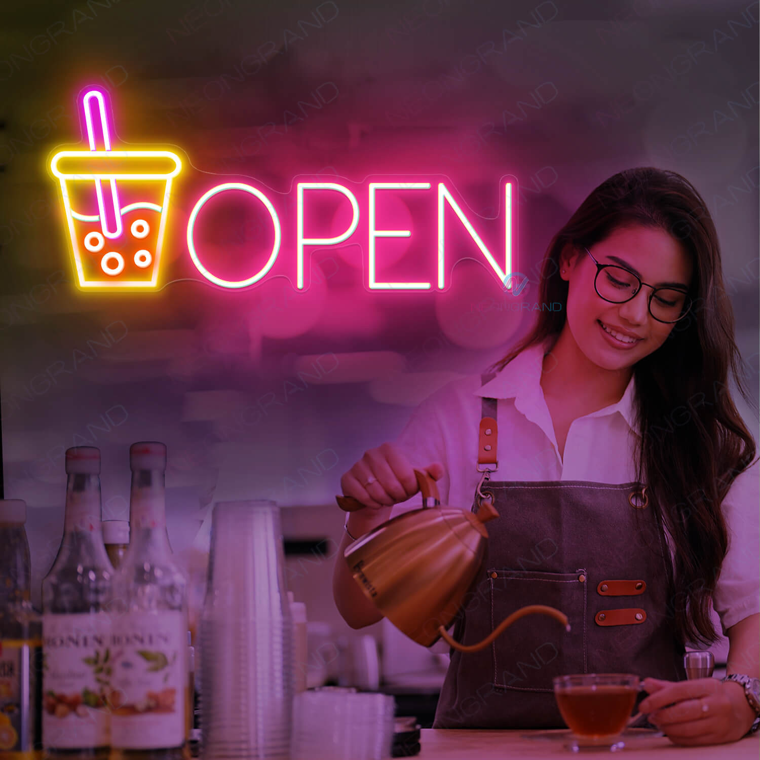 Neon Bubble Tea Open Neon Sign Led Light - NeonGrand