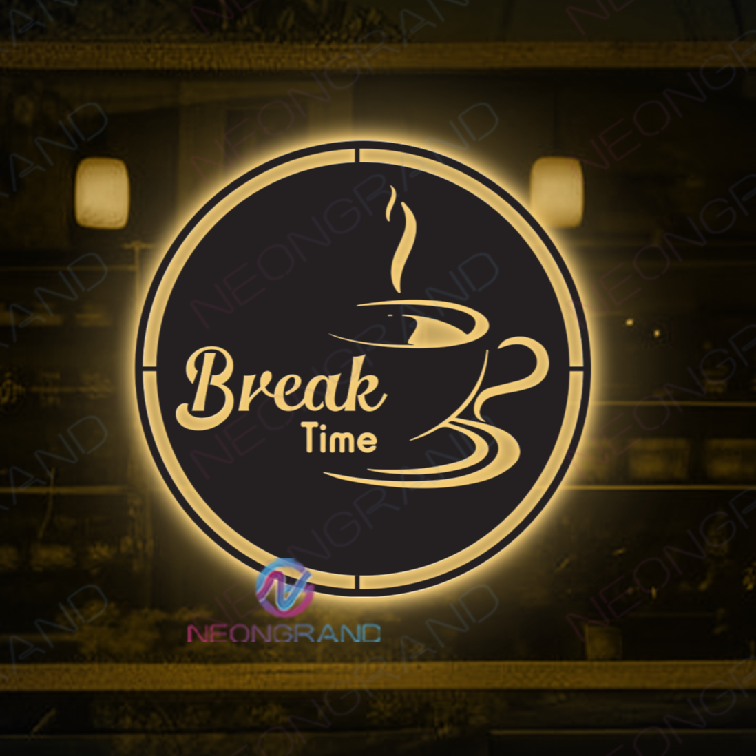 Break Time Neon Sign Coffee Metal Backlit Led Light - NeonGrand