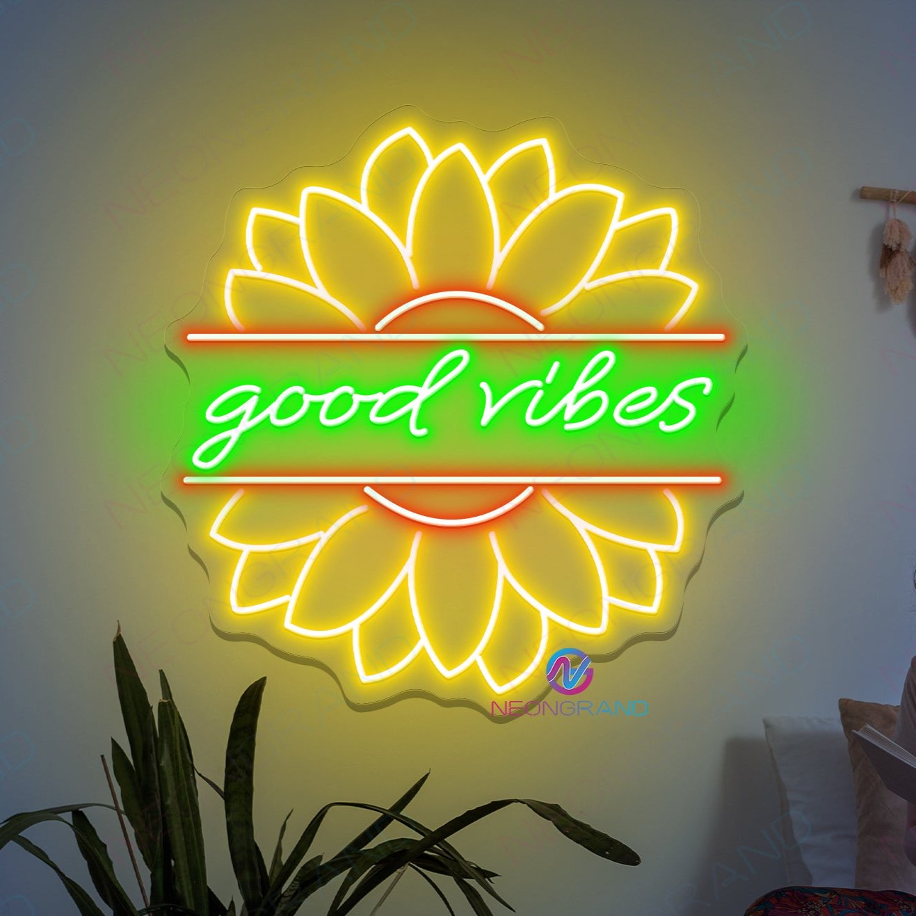 Good Vibes Neon Sign Flower Led Light - NeonGrand
