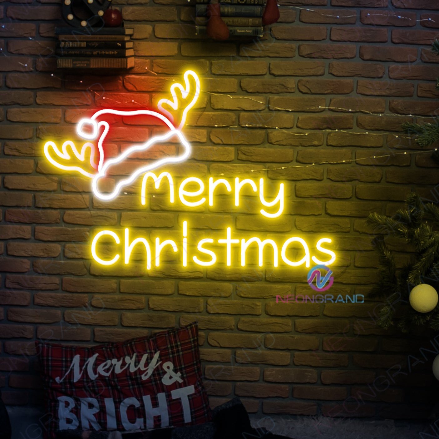 Merry Christmas Neon Sign Santa Hat Led Light - NeonGrand