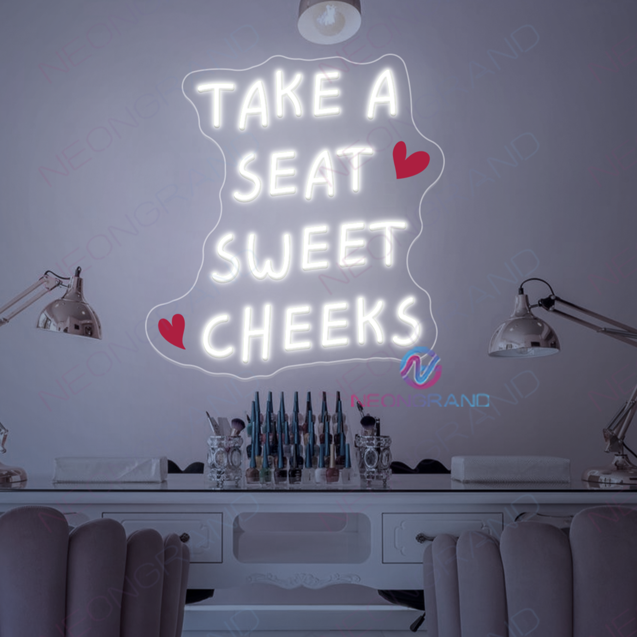 Neon Take A Seat Sweet Cheeks Sign UV-Printed LED Light - NeonGrand