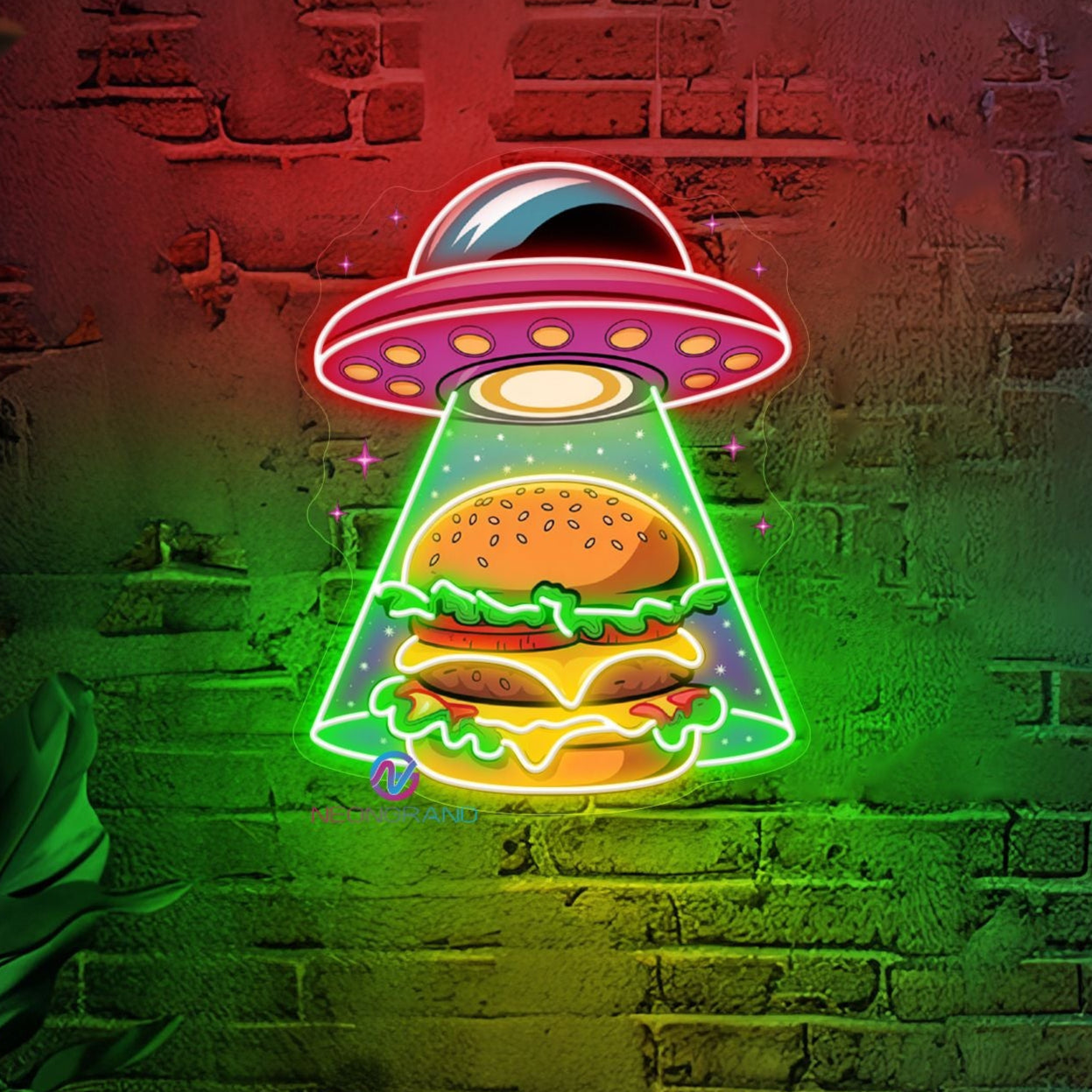 Burger Neon Sign UV-Printing UFO LED Light - NeonGrand