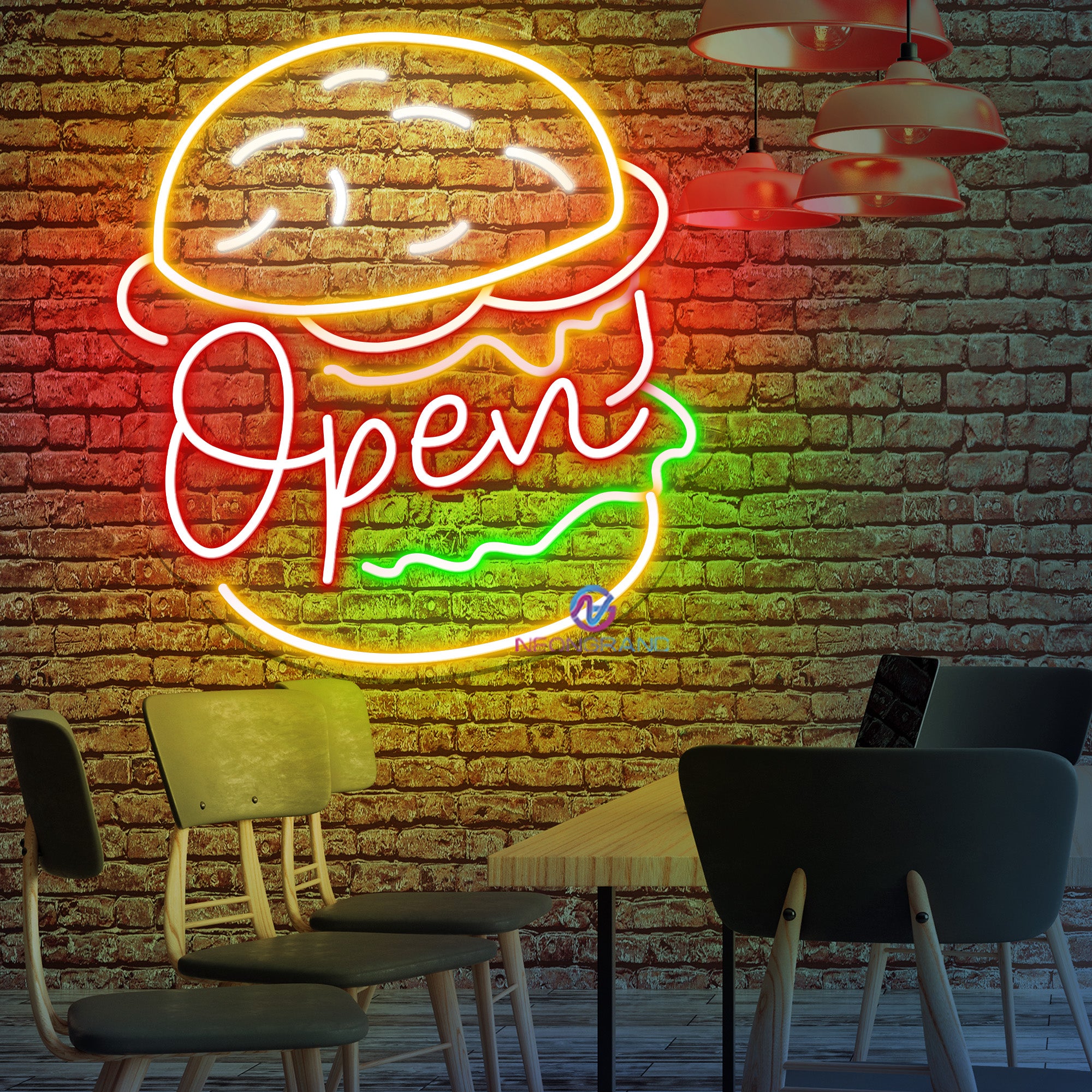 Burger Open Neon Sign Restaurant Led Light - NeonGrand