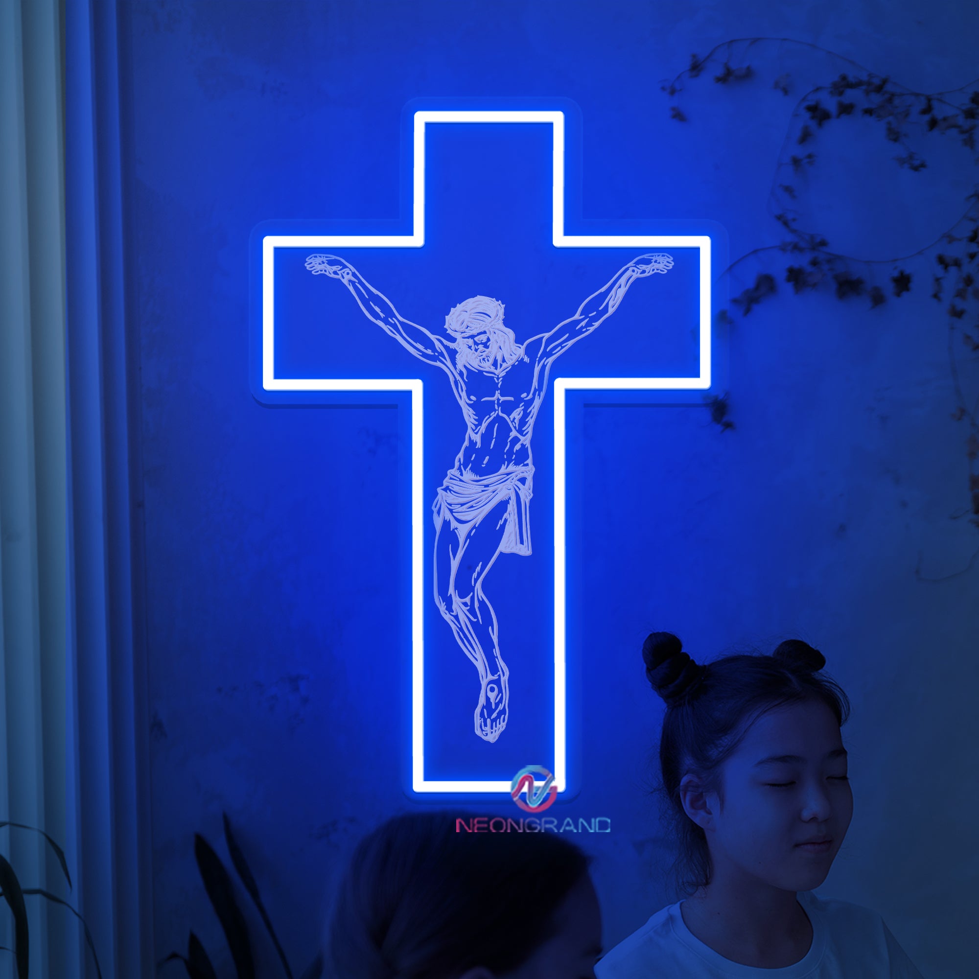 Cross Neon Sign Engraving Jesus Christian LED - NeonGrand