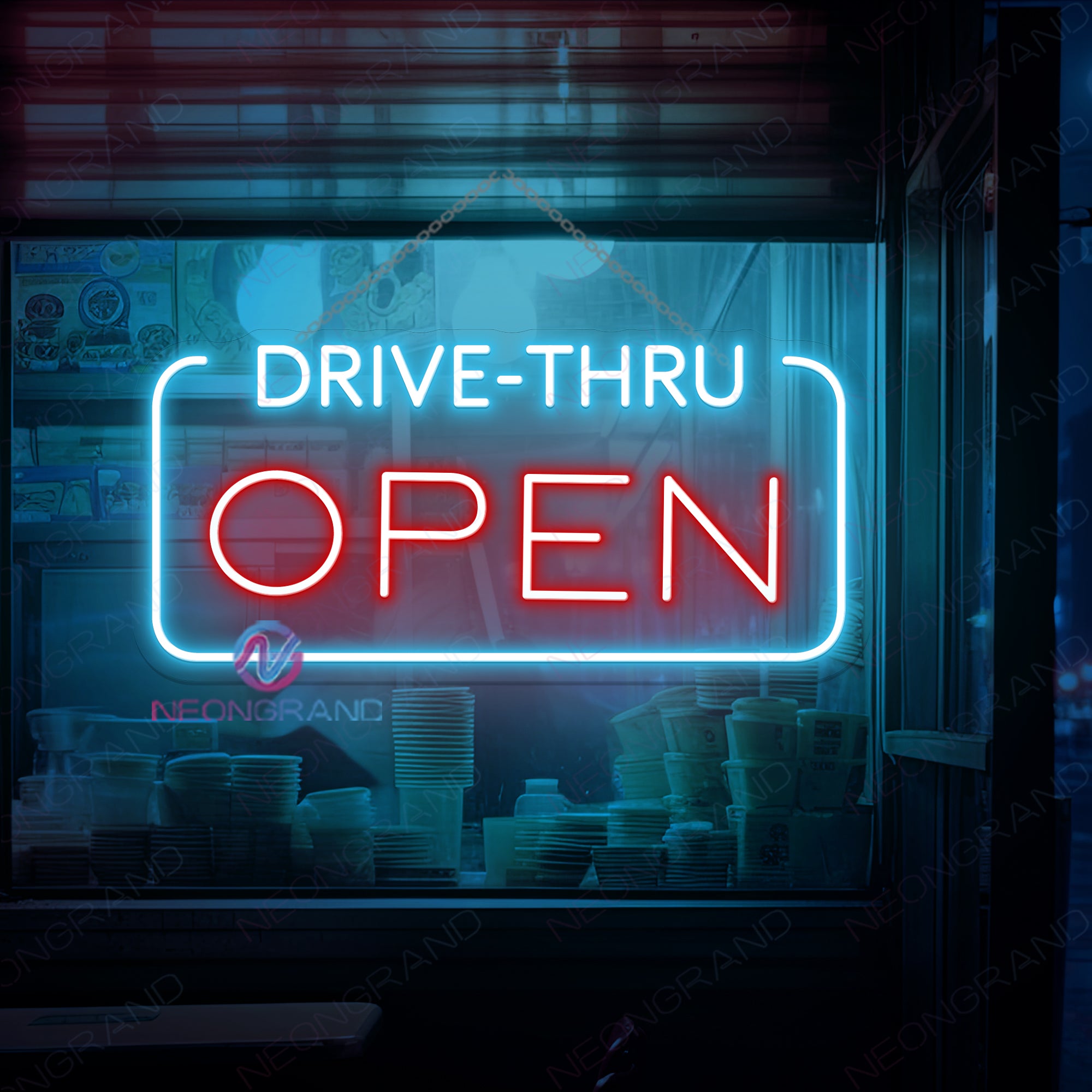 Drive-Thru Open Neon Sign Storefront Led Light - NeonGrand