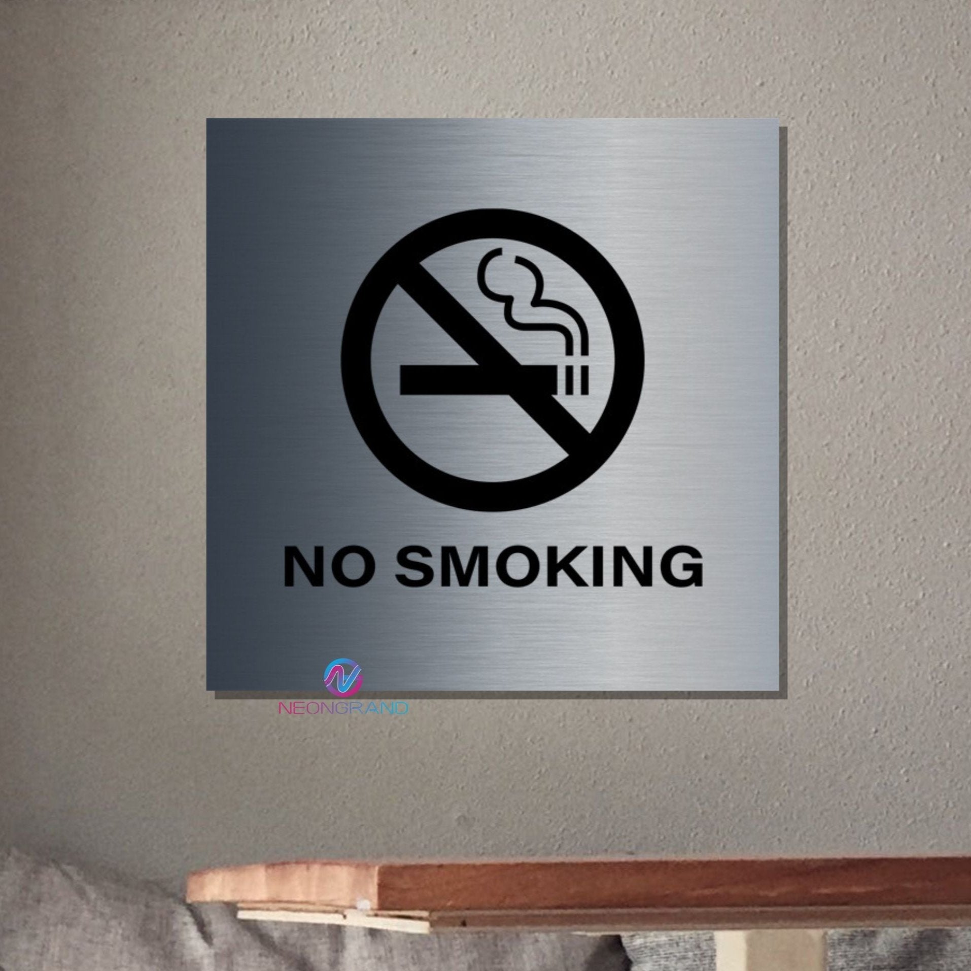 No Smoking Sign Brushed Metal Office Sign - NeonGrand