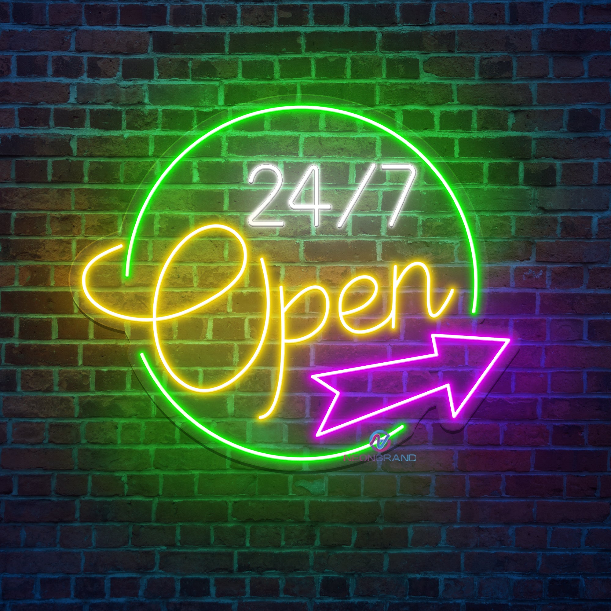 Open 24/7 Neon Sign Business Led Light Storefront - NeonGrand