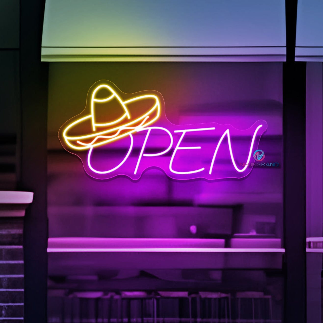Open Mexican Hat Neon Sign Storefront Led Light - NeonGrand
