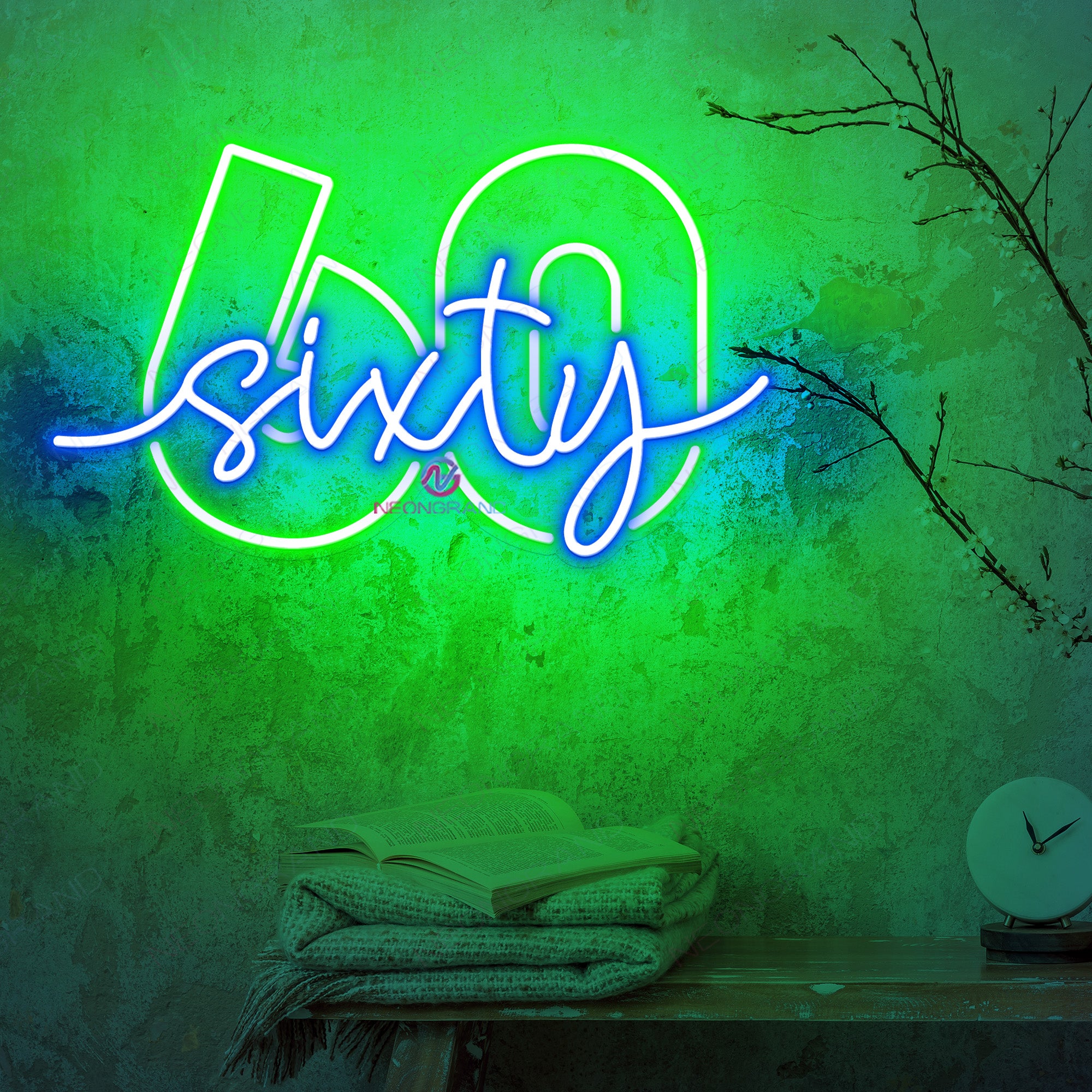 60th Birthday Neon Sign Sixty Led Light - NeonGrand