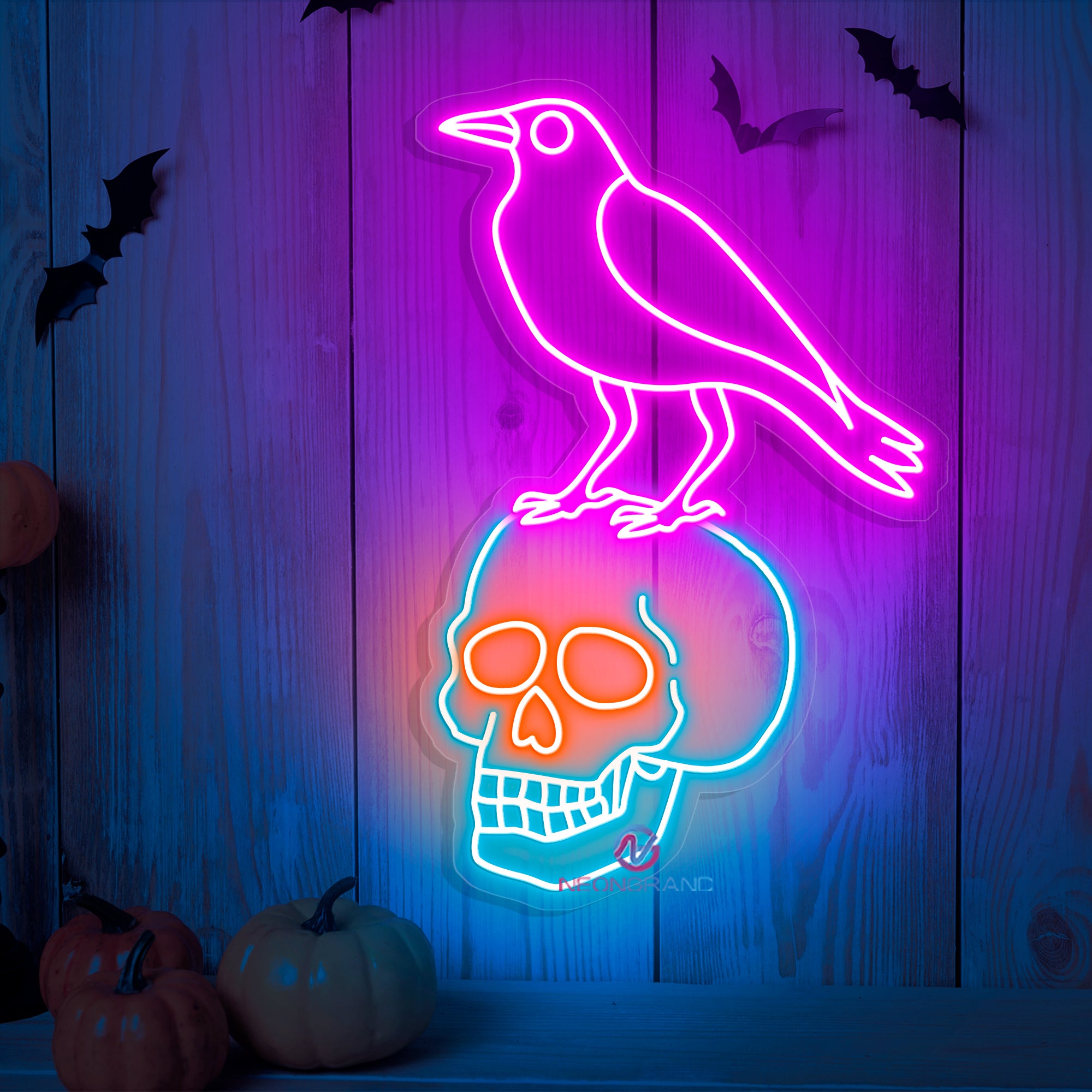 Skull And Raven Neon Sign Halloween Led Light - NeonGrand