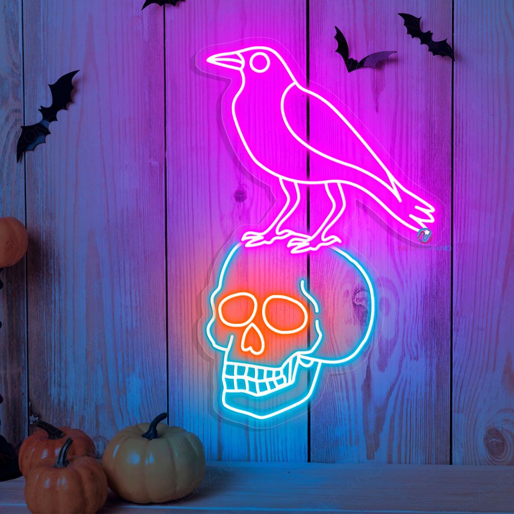 Skull And Raven Neon Sign Halloween Led Light - NeonGrand