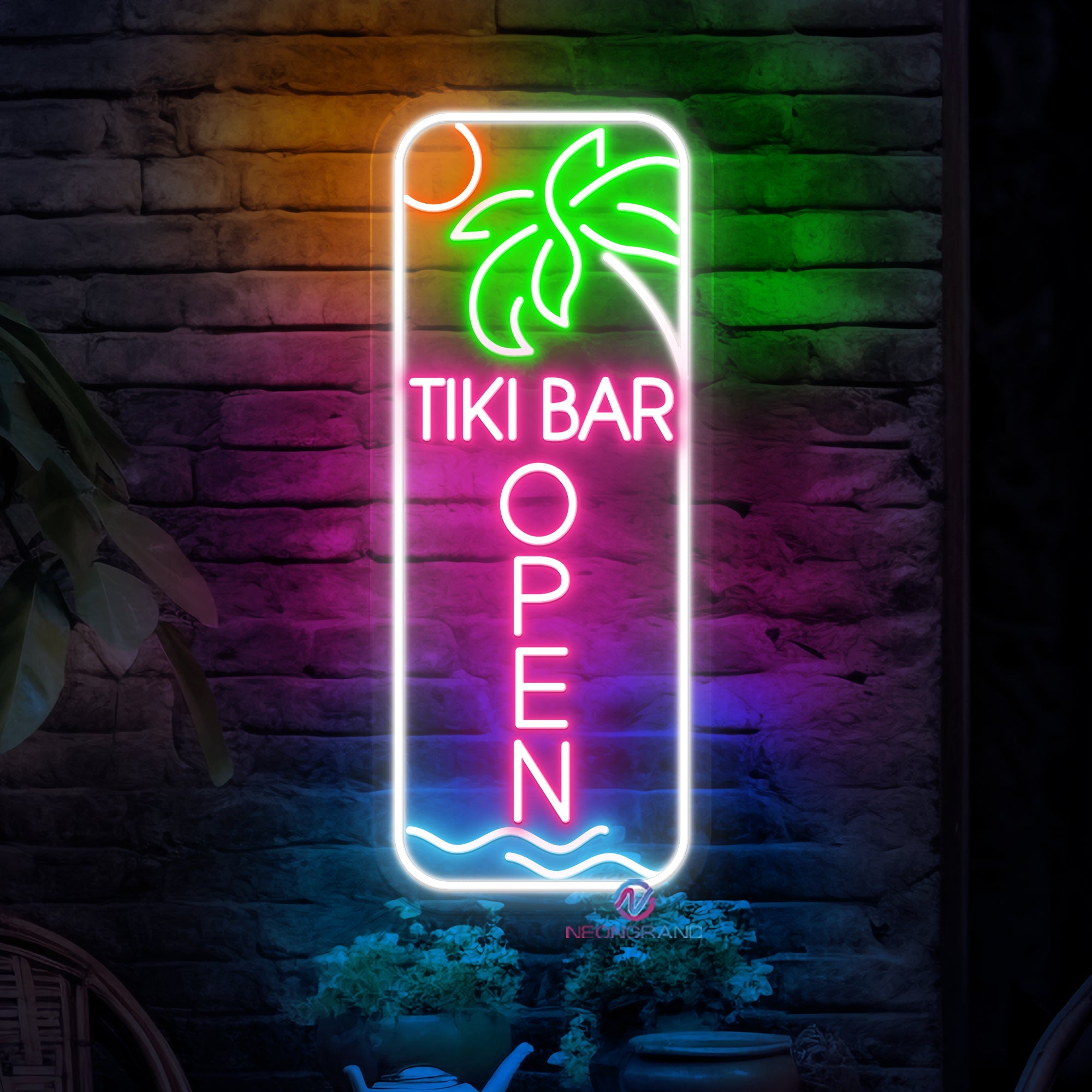 Tiki Bar Open Vertical Neon Sign Party Led Light - NeonGrand
