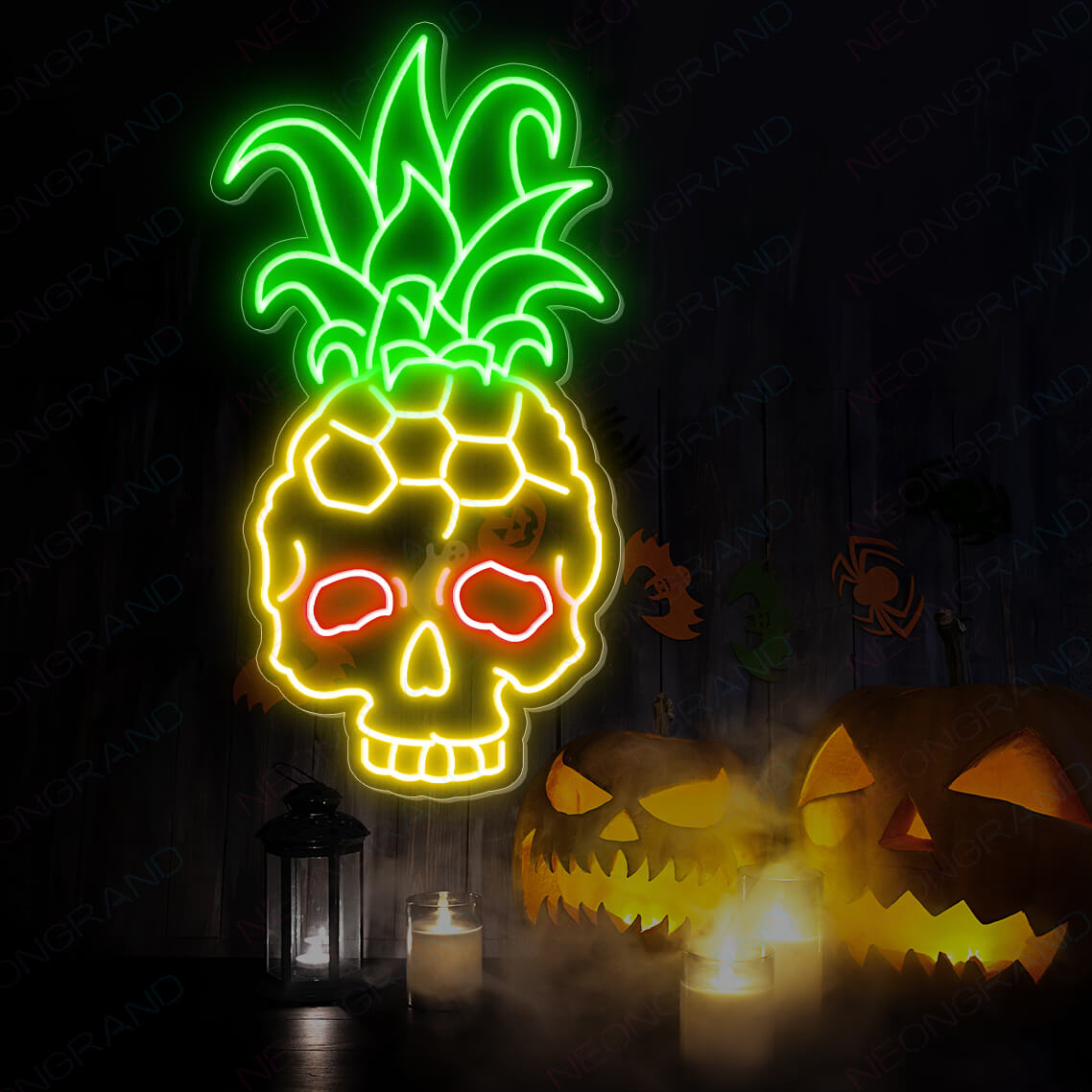 Neon Pineapple Light Skull Led Sign - NeonGrand