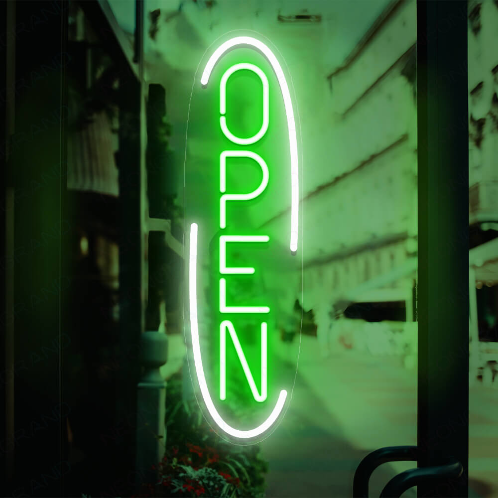 Vertical Neon Open Sign Custom Open With Border Vertical Neon Sign 2