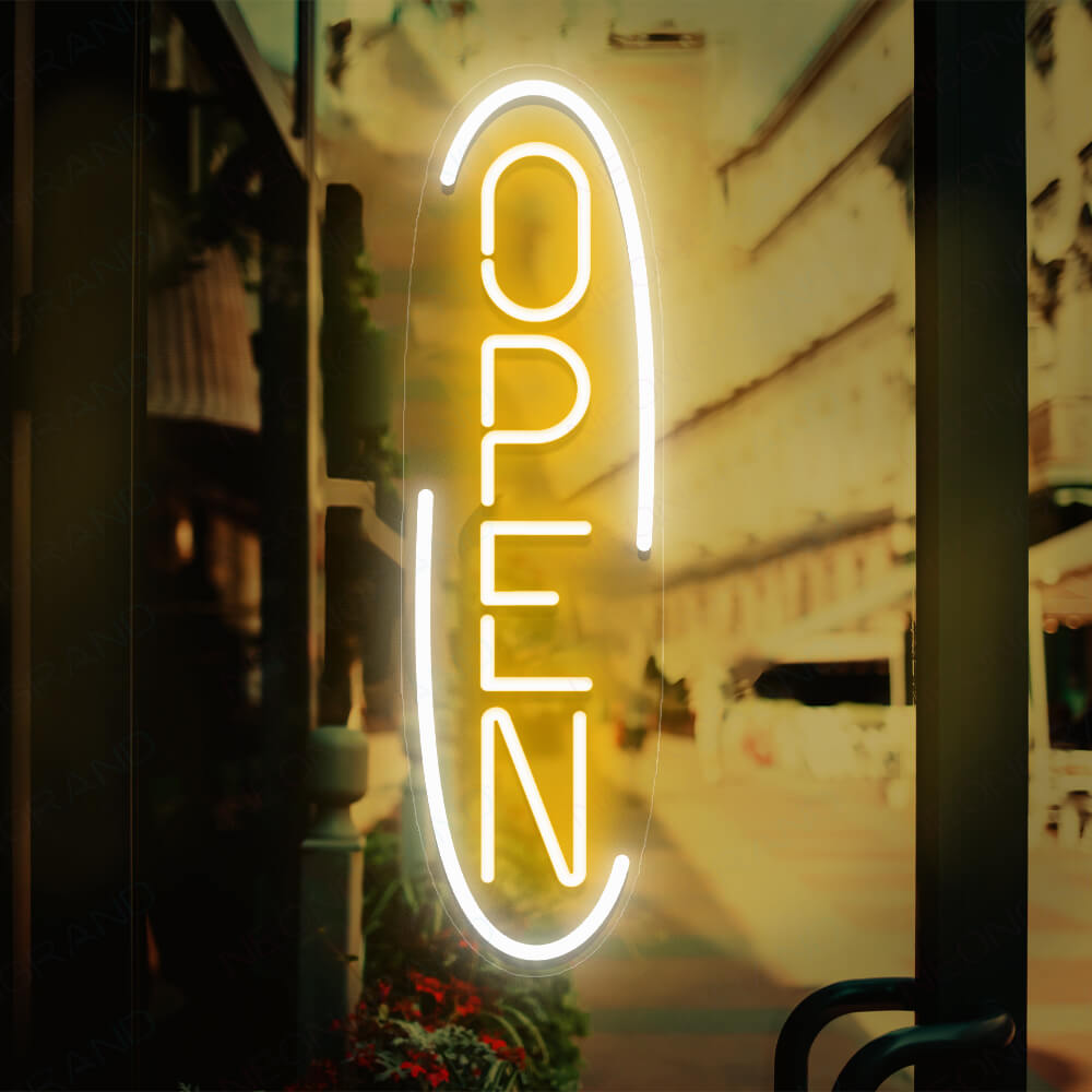 Vertical Neon Open Sign Custom Open With Border Vertical Neon Sign 2