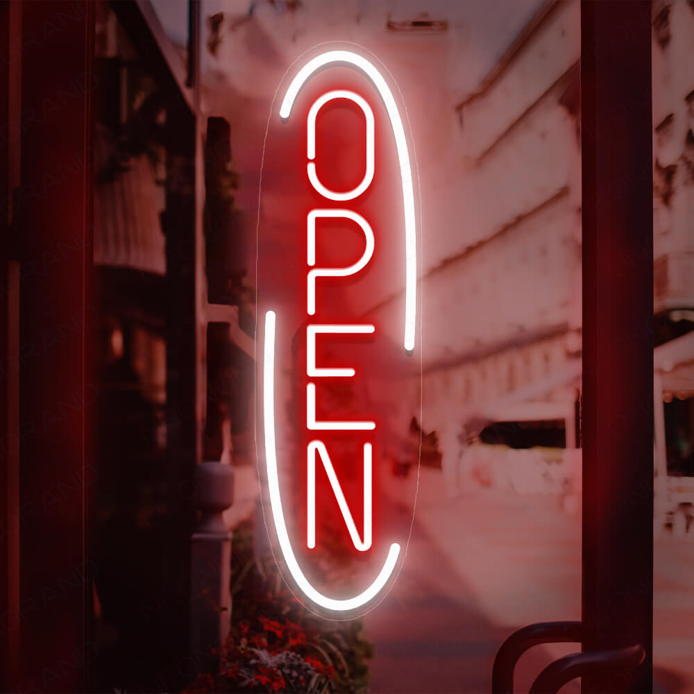 Vertical Neon Open Sign Custom Open With Border Vertical Neon Sign 2